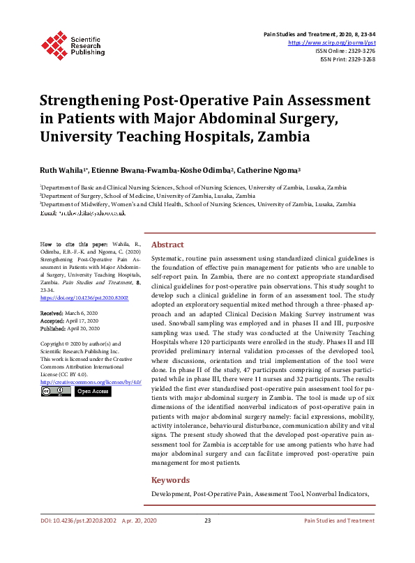 (PDF) Strengthening Post-Operative Pain Assessment in Patients with ...