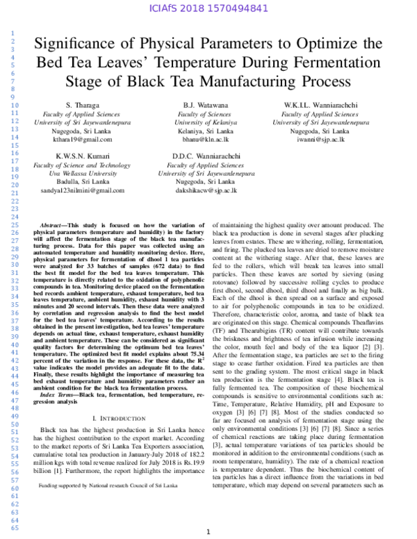 (PDF) Significance of Physical Parameters to Optimize the Bed Tea ...