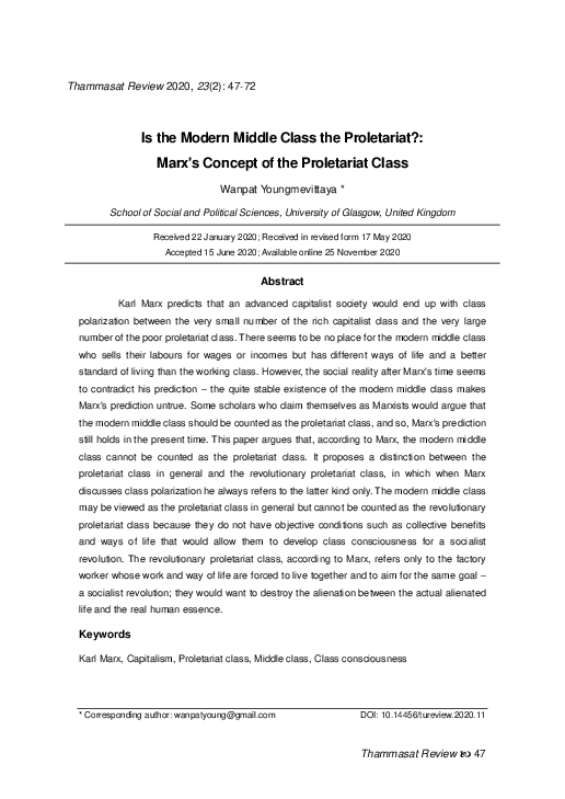(PDF) Is the Modern Middle Class the Proletariat?: Marx's Concept of ...