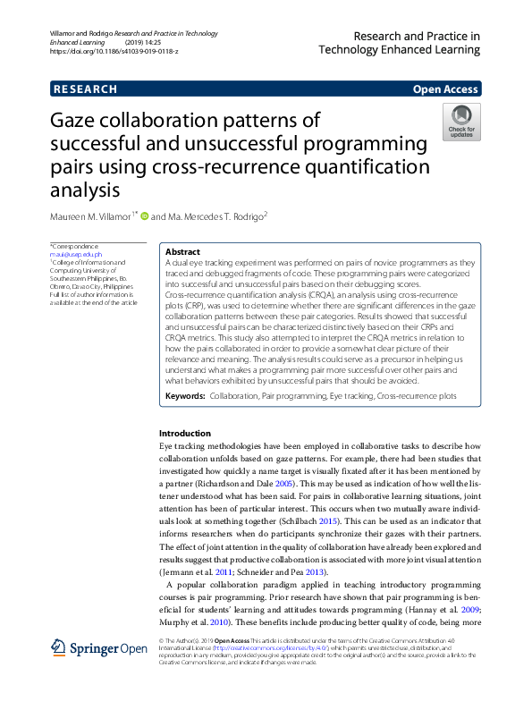 Pdf Gaze Collaboration Patterns Of Successful And Unsuccessful Programming Pairs Using Cross