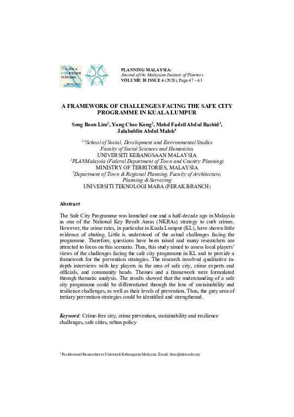 (PDF) A Framework of Challenges Facing the Safe City Programme in Kuala ...