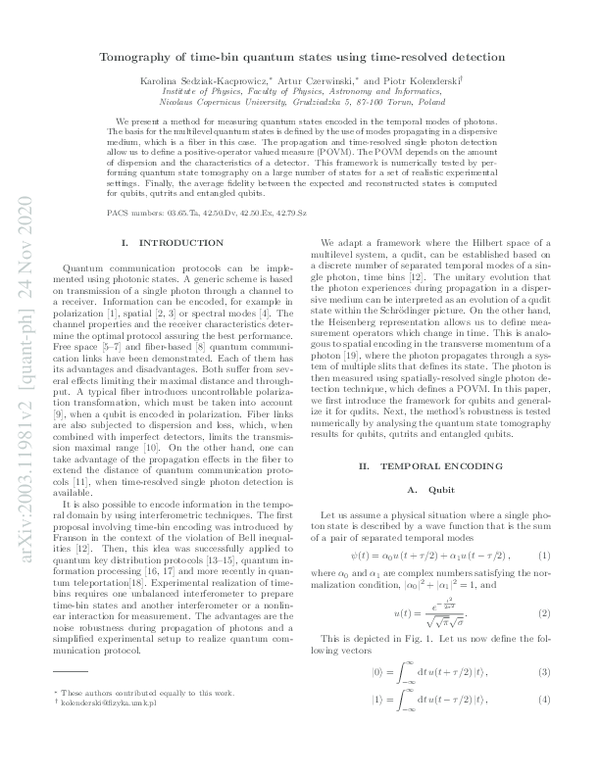 Pdf Tomography Of Time Bin Quantum States Using Time Resolved Detection