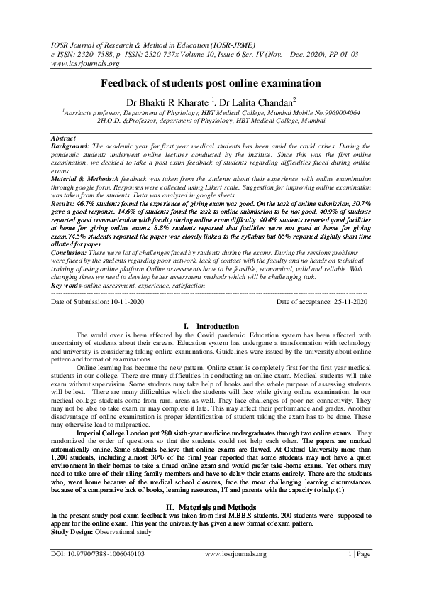 (PDF) Feedback of students post online examination