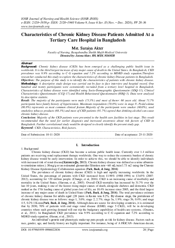 (PDF) Characteristics of Chronic Kidney Disease Patients Admitted At a ...