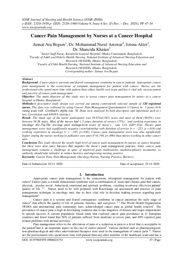 (PDF) Cancer Pain Management by Nurses at a Cancer Hospital
