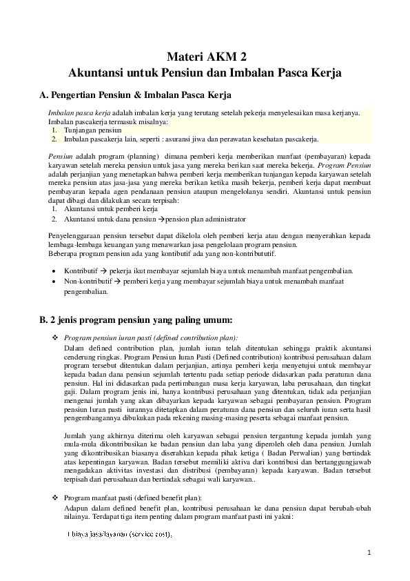 (PDF) Materi AKM 2 Akuntansi untuk Pensiun dan Imbalan Pasca Kerja