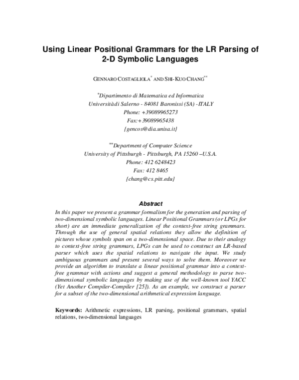 Pdf Using Linear Positional Grammars For The Lr Parsing Of 2 D Symbolic Languages