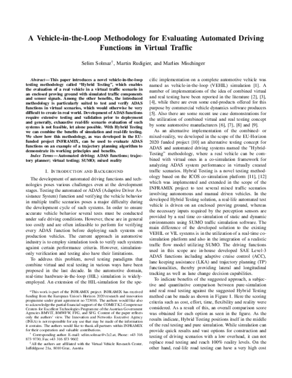 Pdf A Vehicle In The Loop Methodology For Evaluating Automated Driving Functions In Virtual