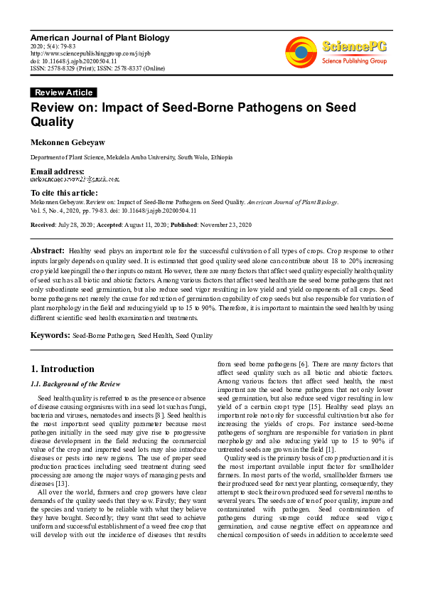 (PDF) Review on: Impact of Seed-Borne Pathogens on Seed Quality
