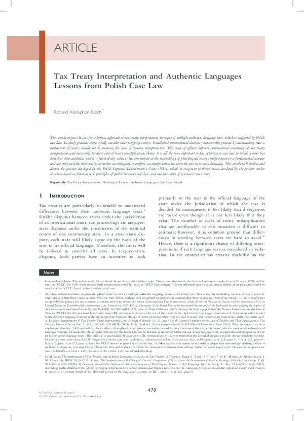 (PDF) ARTICLE Tax Treaty Interpretation and Authentic Languages ...