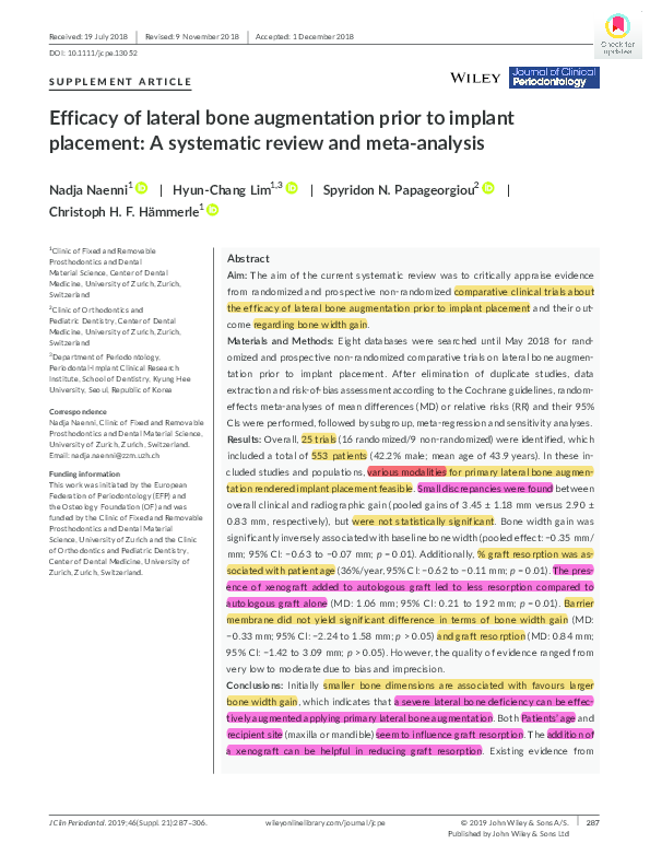 (PDF) Efficacy of lateral bone augmentation prior to implant placement ...