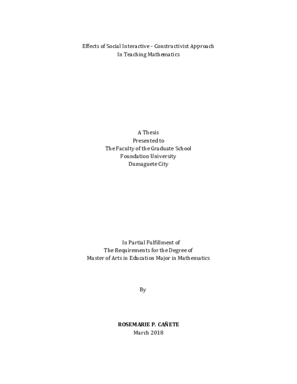 Pdf Effects Of Social Interactive Constructivist Approach In Teaching Mathematics