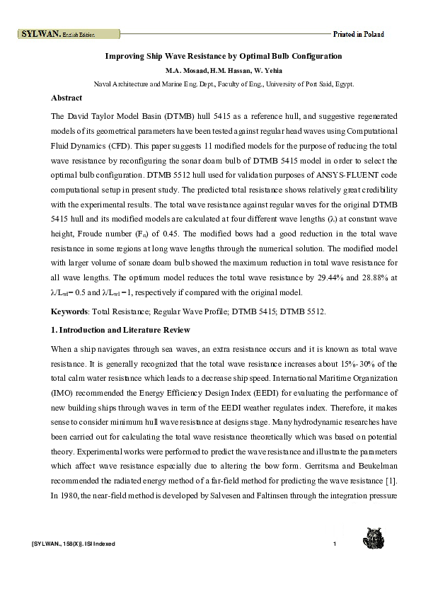 (PDF) Improving Ship Wave Resistance by Optimal Bulb Configuration