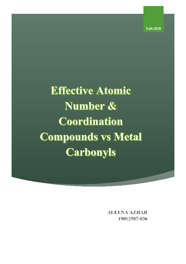 (PDF) Metal carbonyls and effective atomic number