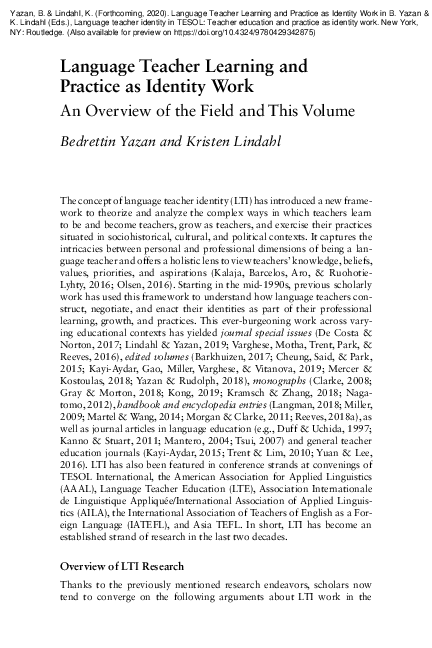 (PDF) Language Teacher Learning and Practice as Identity Work