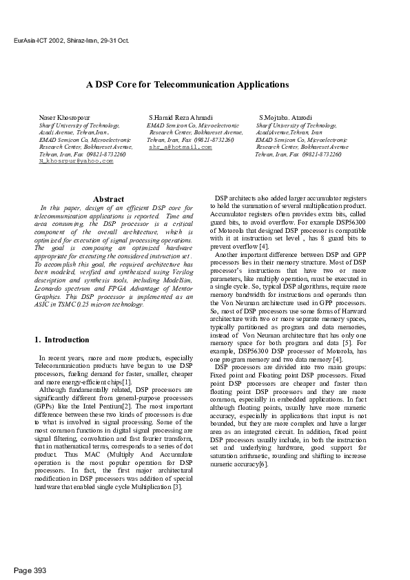(PDF) A DSP Core for Telecommunication Applications
