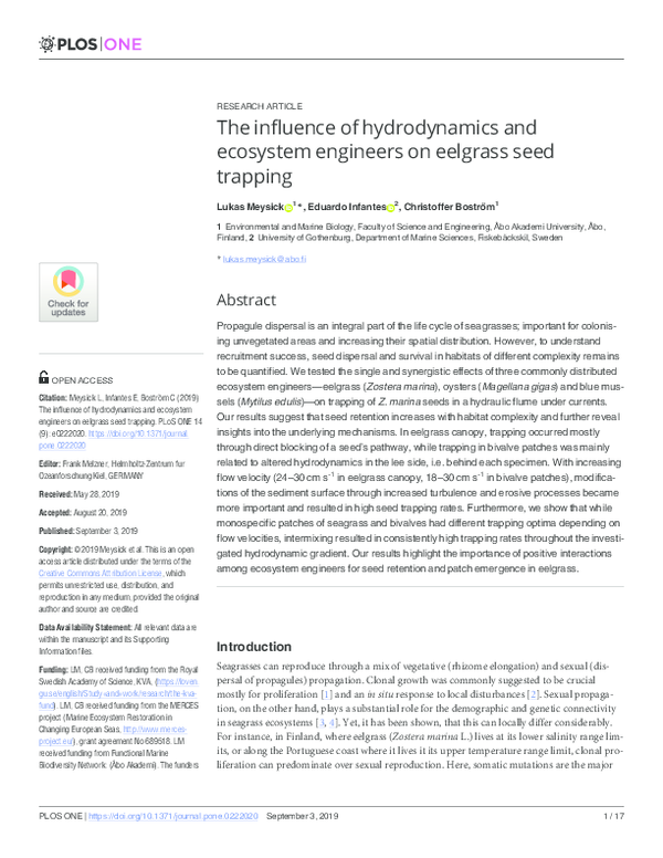 Pdf The Influence Of Hydrodynamics And Ecosystem Engineers On