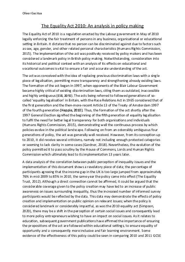 (DOC) The Equality Act 2010: An introductory overview and analysis in ...