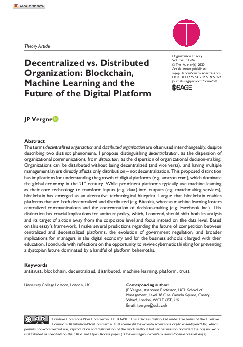(PDF) Decentralized vs. Distributed Organization: Blockchain, Machine Learning, and the Future ...