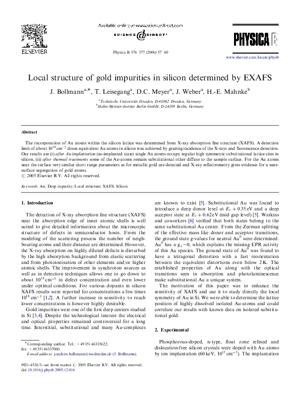 (PDF) Local structure of gold impurities in silicon determined by EXAFS