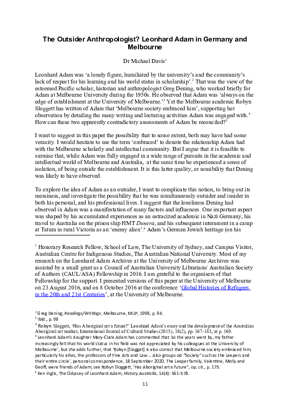 (DOC) The Outsider Anthropologist, Leonhard Adam in Germany and Melbourne