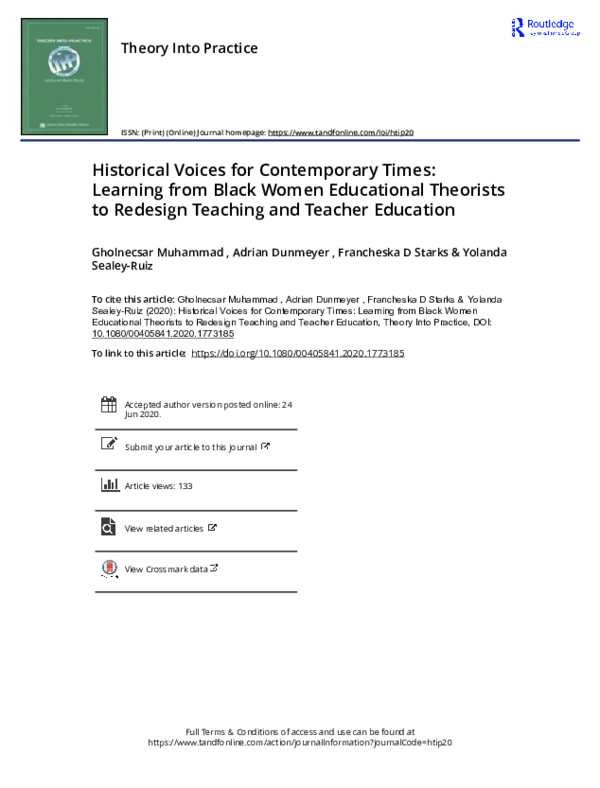 (PDF) Historical Voices for Contemporary Times: Learning from Black ...