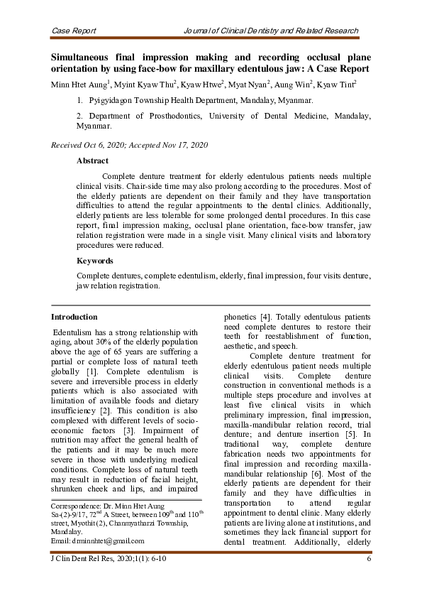(PDF) Simultaneous final impression making and recording occlusal plane ...