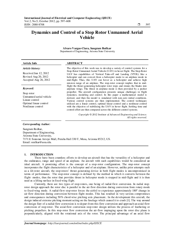 (PDF) Dynamics and Control of a Stop Rotor Unmanned Aerial Vehicle
