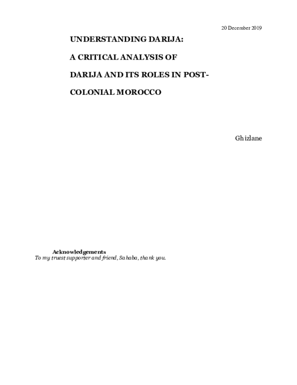 (PDF) UNDERSTANDING DARIJA: A Critical Analysis of Darija and its Roles ...