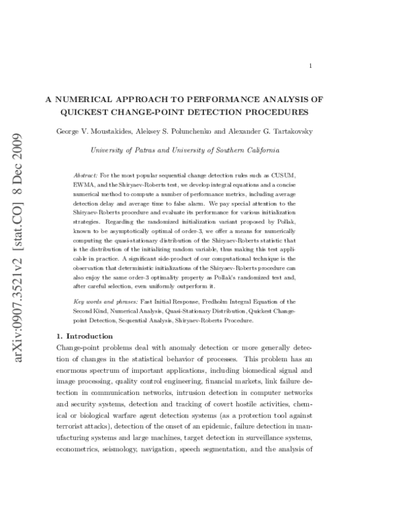 (PDF) A numerical approach to performance analysis of quickest change-point detection procedures