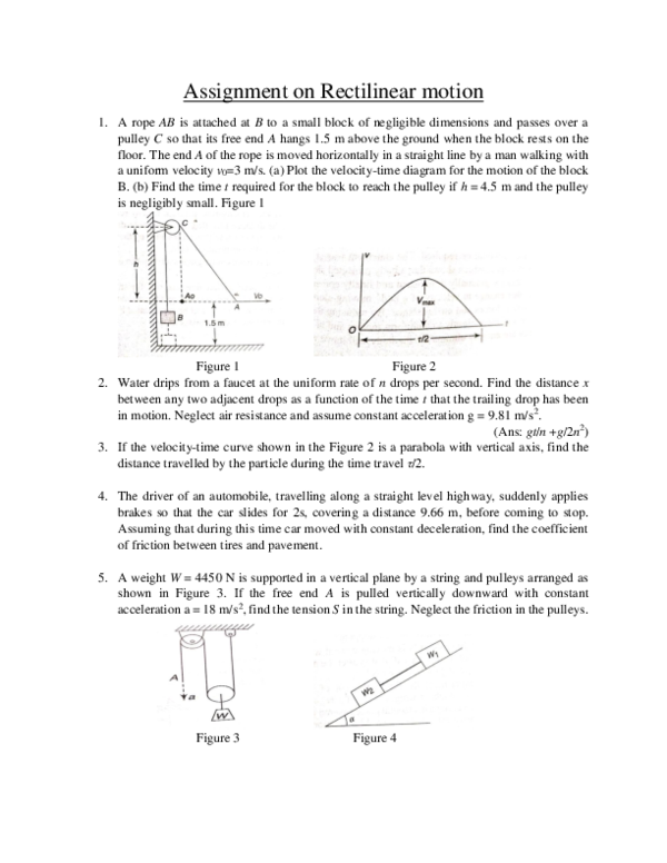 (PDF) Assignment on Rectilinear motion