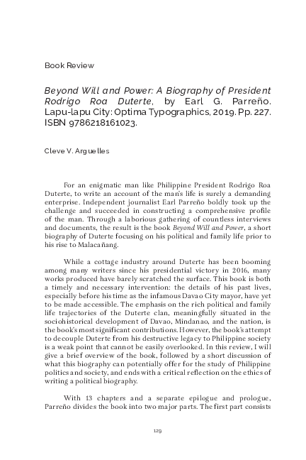(PDF) Beyond Will and Power: A Biography of President Rodrigo Roa ...