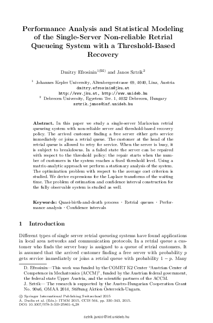 (PDF) Performance Analysis and Statistical Modeling of the Single-Server Non-reliable Retrial ...