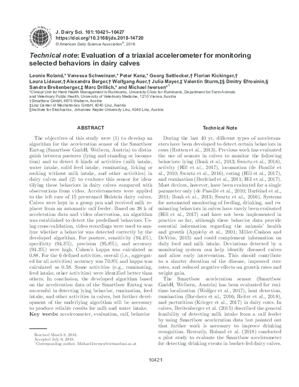 (PDF) Technical note: Evaluation of a triaxial accelerometer for monitoring selected behaviors ...