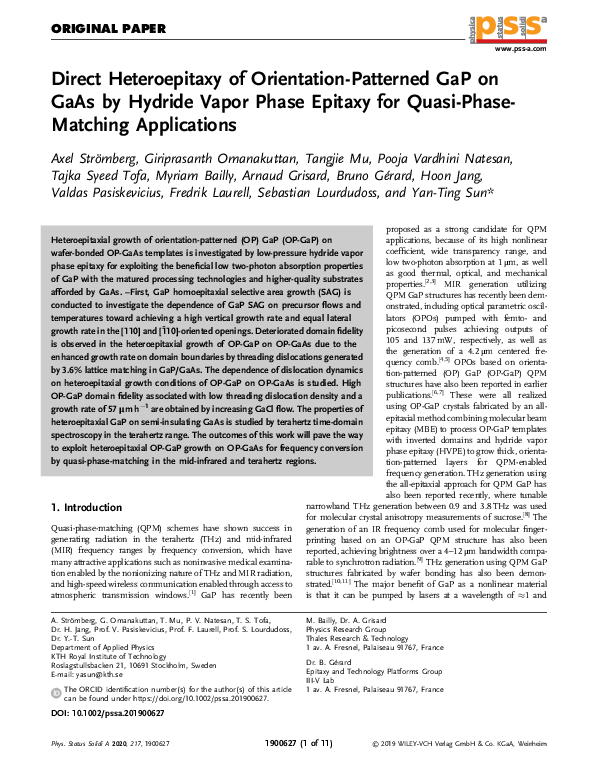 (PDF) Direct Heteroepitaxy of Orientation-Patterned GaP on GaAs by Hydride Vapor Phase Epitaxy ...