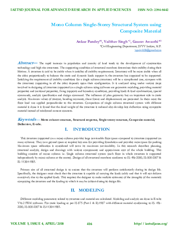 (PDF) Mono Column Single-Storey Structural System using Composite Material