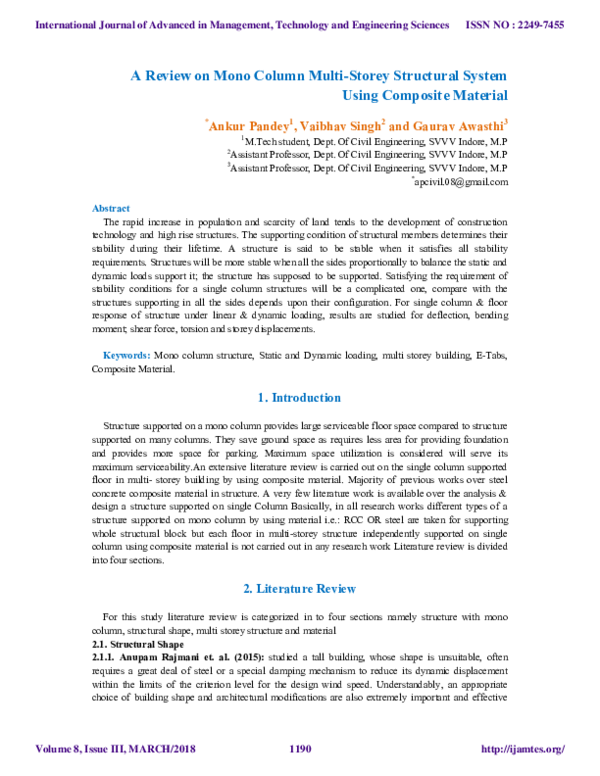 Pdf A Review On Mono Column Multi Storey Structural System Using Composite Material