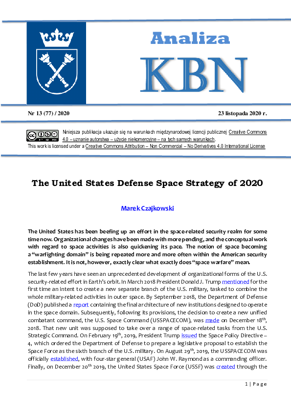 (PDF) The United States Defense Space Strategy of 2020