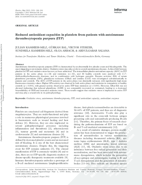 (PDF) Oxidative status of red blood cells, neutrophils, and platelets ...