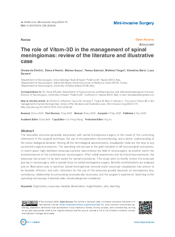 (PDF) The role of Vitom-3D in the management of spinal meningiomas ...