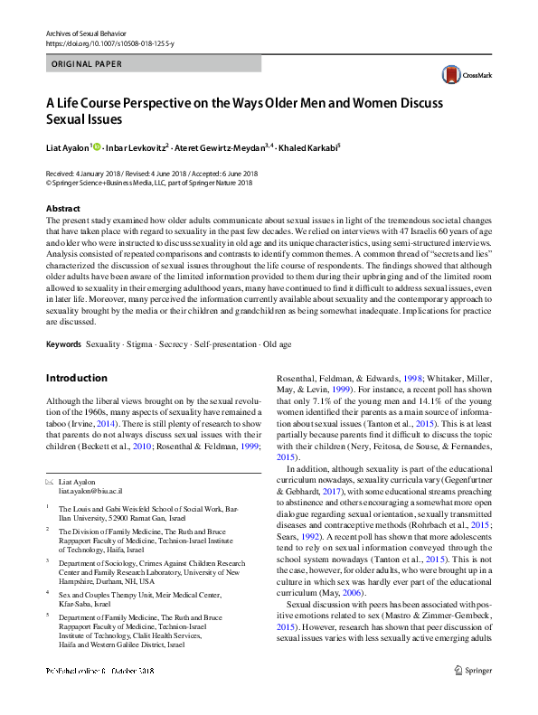 (PDF) A Life Course Perspective on the Ways Older Men and Women Discuss ...