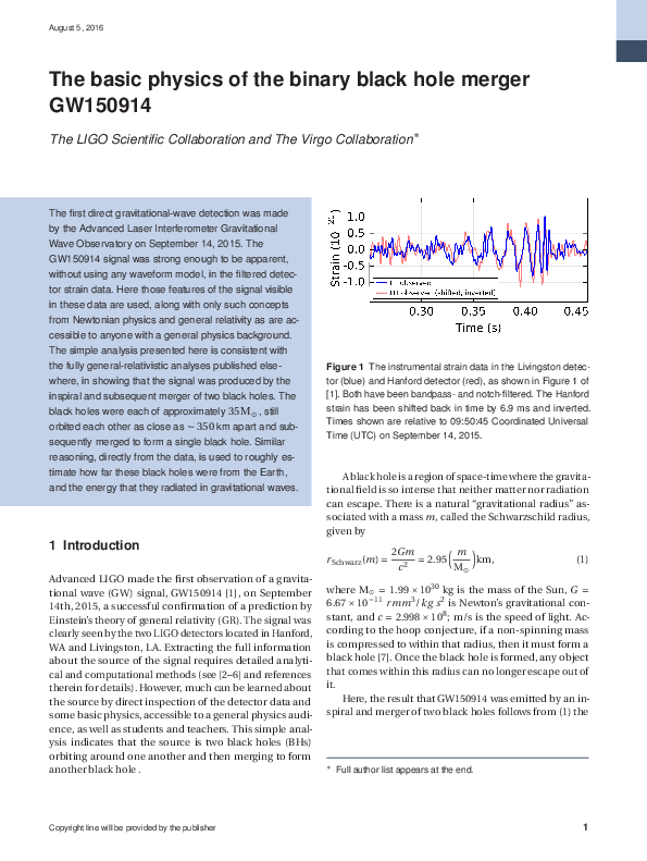 (PDF) The basic physics of the binary black hole merger GW150914