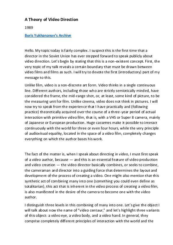(PDF) A Theory of Video Direction