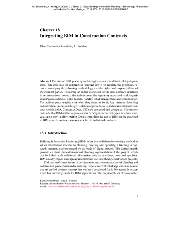 (PDF) Integrating BIM in Construction Contracts