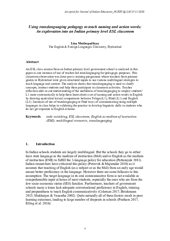 (PDF) Using translanguaging pedagogy to teach naming and action words ...