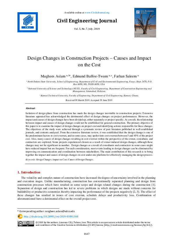 (PDF) Design Changes in Construction Projects - Causes a