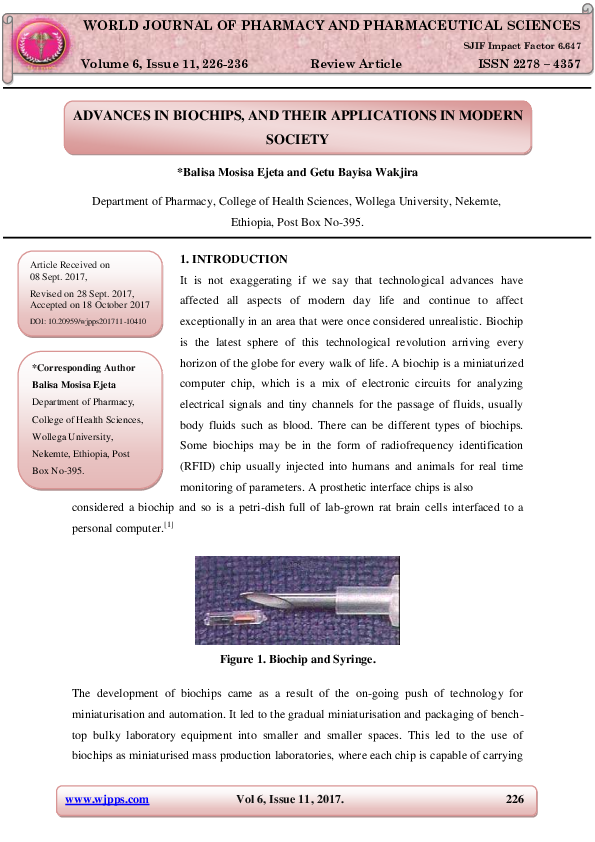 (PDF) ADVANCES IN BIOCHIPS, AND THEIR APPLICATIONS IN MODERN SOCIETY