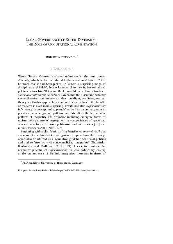 (PDF) Local Governance of Super-Diversity - The Role of Occupational ...
