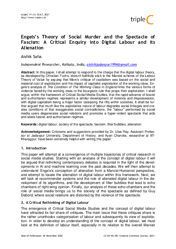 (PDF) Engels's Theory of Social Murder and the Spectacle of Fascism: A ...