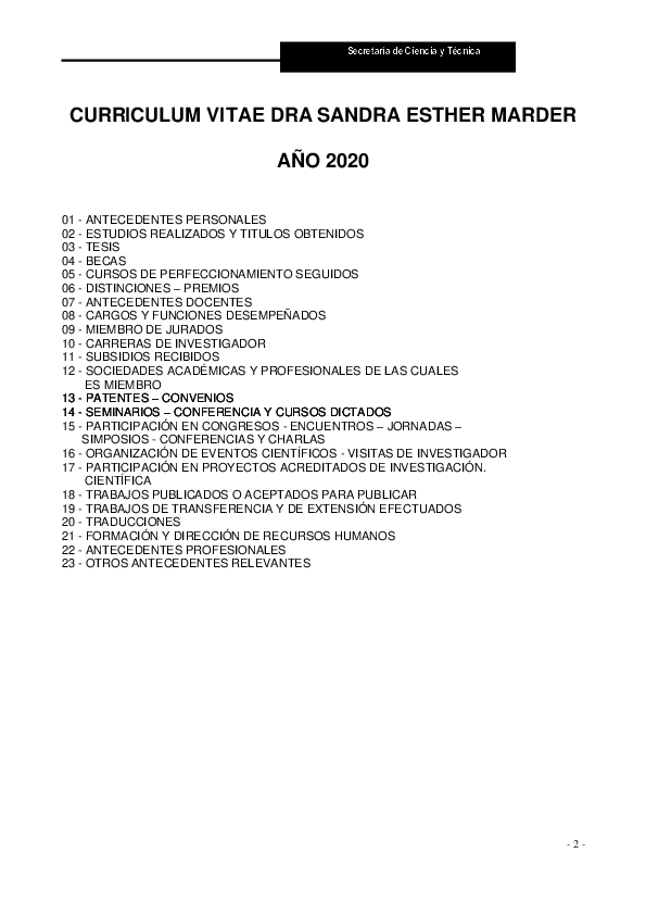 (PDF) Curriculum extenso Sandra Marder 2020